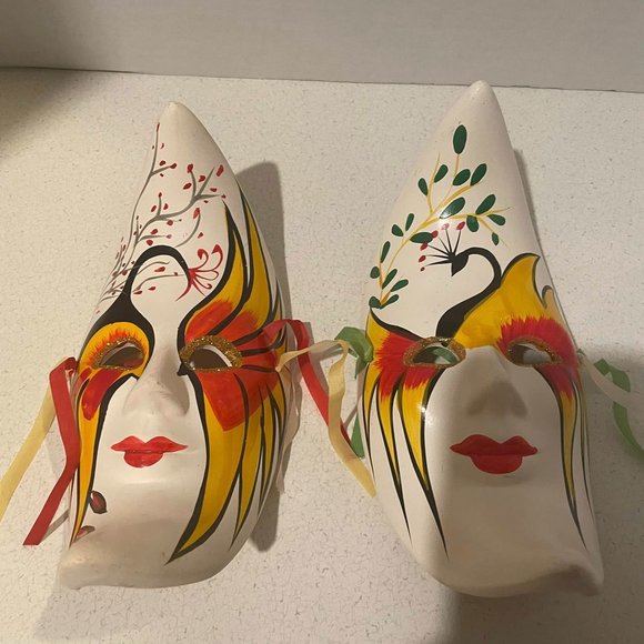 Y2K | Art | Vintage Y2k Pair Of Mardi Gras Hand Decorated Ceramic Wall ...